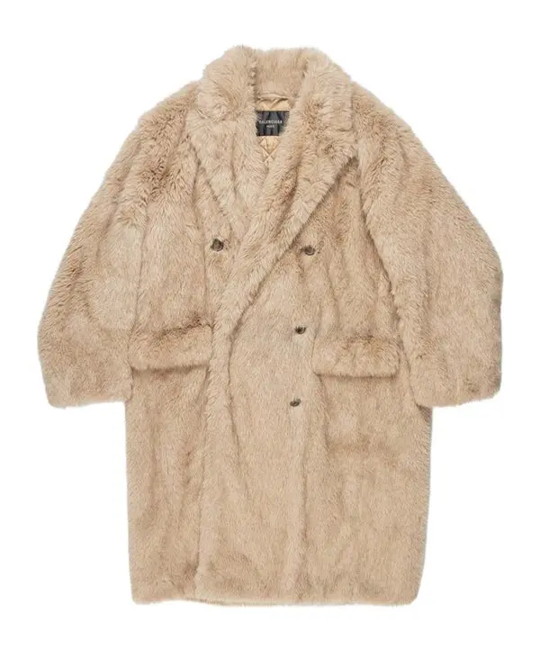 Balenciaga Faux Fur Double-breasted Coat - Camel