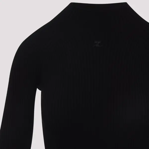COURREGES Ribbed Knit Long Sleeve Embroidered Logo Dress