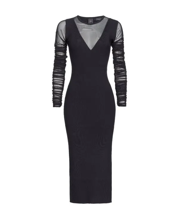 Pinko Panelled Ribbed-knit Midi Dress With Sheer Sleeves