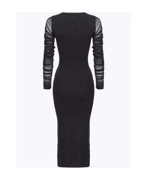 Pinko Panelled Ribbed-knit Midi Dress With Sheer Sleeves