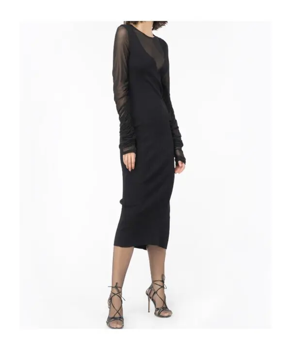 Pinko Panelled Ribbed-knit Midi Dress With Sheer Sleeves
