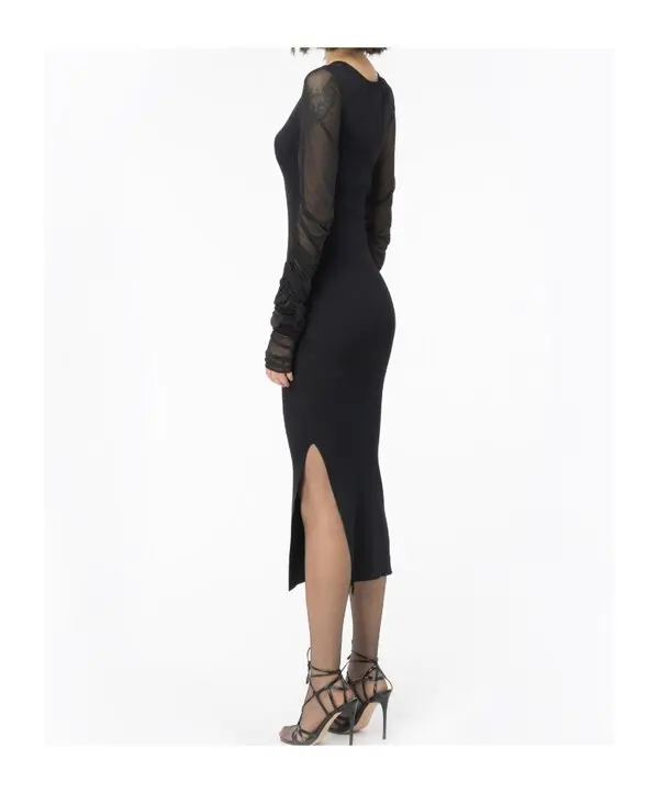 Pinko Panelled Ribbed-knit Midi Dress With Sheer Sleeves