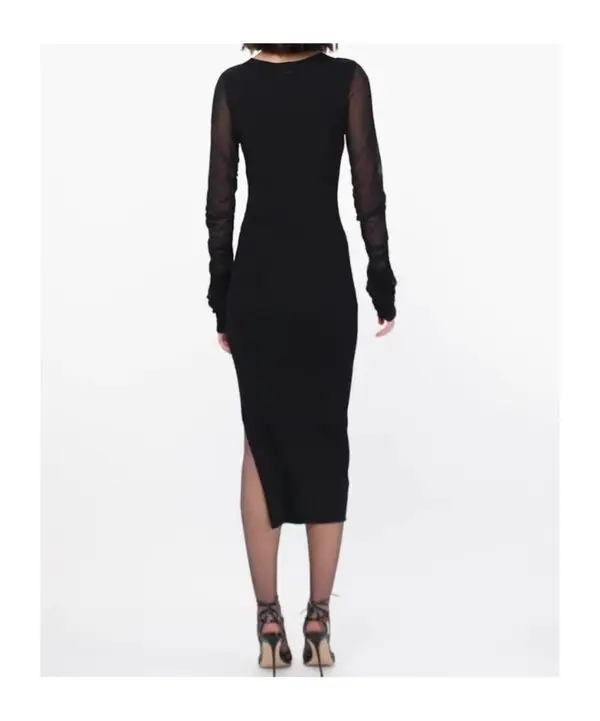 Pinko Panelled Ribbed-knit Midi Dress With Sheer Sleeves