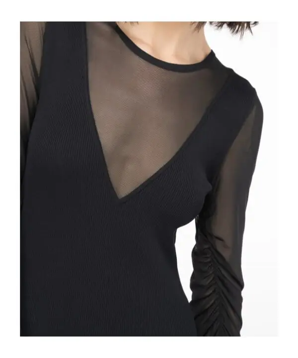 Pinko Panelled Ribbed-knit Midi Dress With Sheer Sleeves