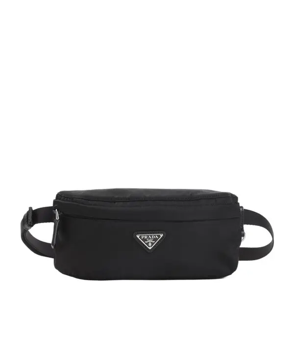Prada Logo Plaque Zipped Belt Bag - Black