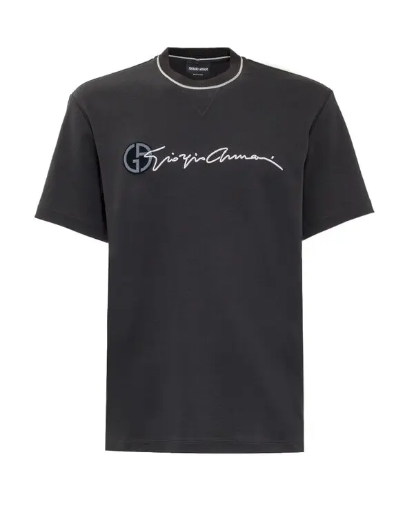 Giorgio Armani Logo Printed Short Sleeved T-shirt - Black