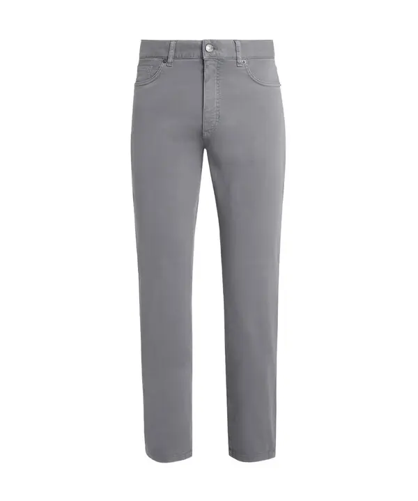 Zegna Slim-cut Jeans With Logo Patch - Gray