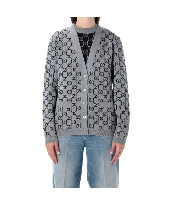 Gucci Monogrammed Button-up Cardigan - Gray