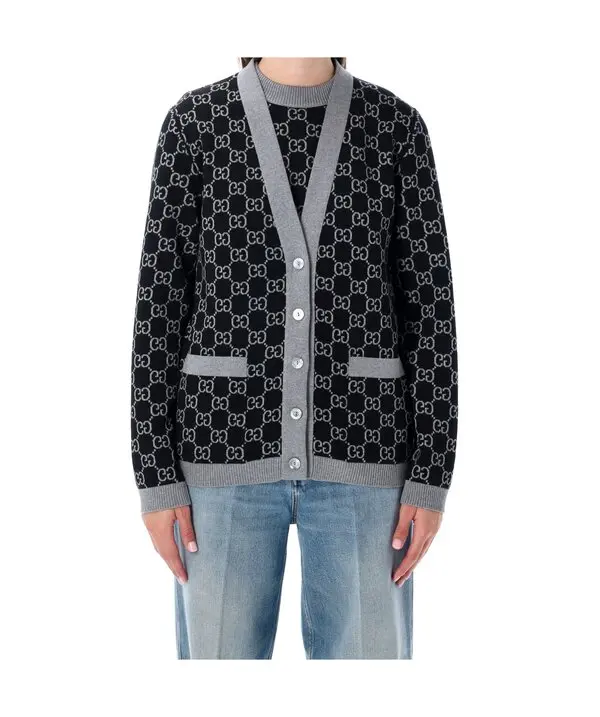 Gucci Monogrammed Button-up Cardigan - Gray