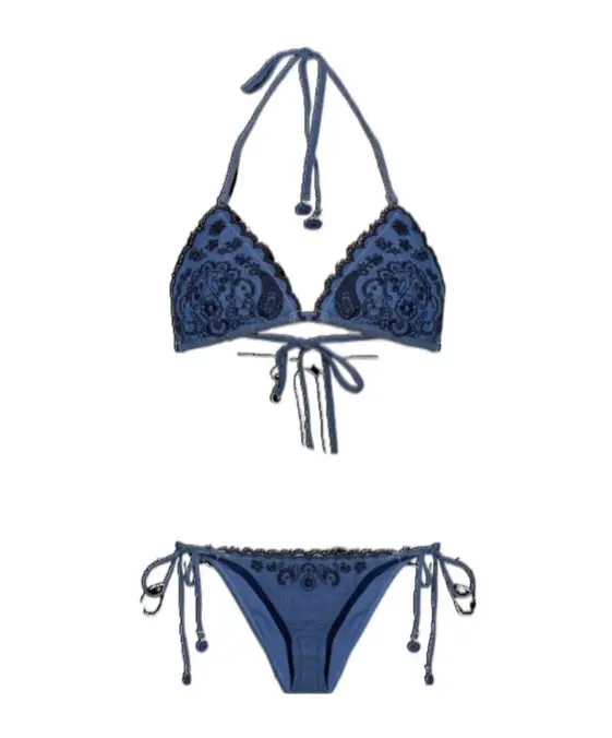 Zimmermann Embroidered Triangle Bikini Set - Blue