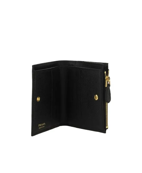 Prada Logo Plaque Small Wallet - Black