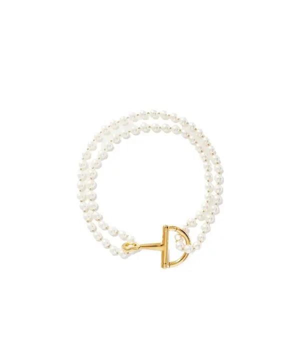 Gucci Stirrup Necklace With Resin Pearls - White
