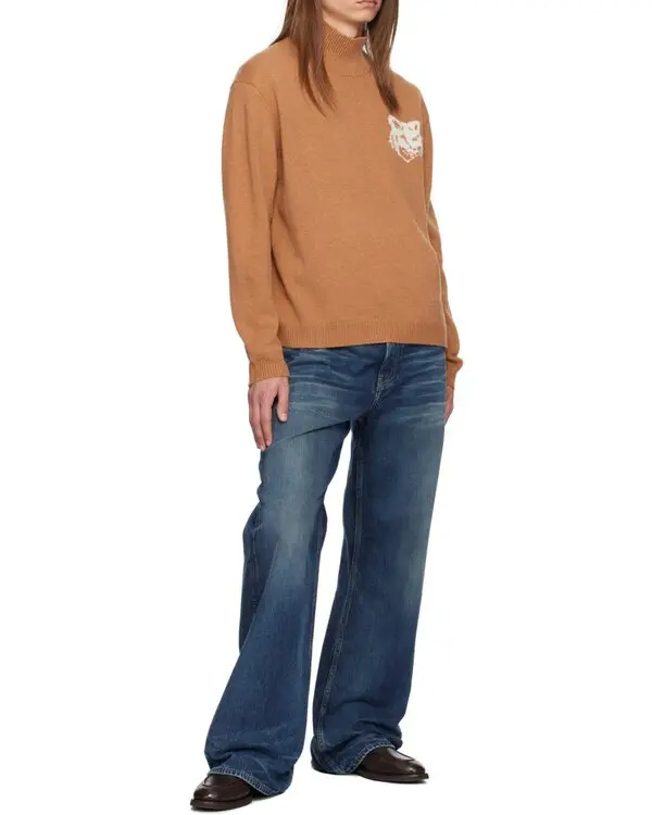 Maison Kitsuné High-neck Knitted Sweater - Brown