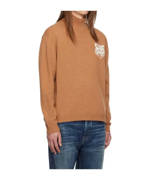 Maison Kitsuné High-neck Knitted Sweater - Brown
