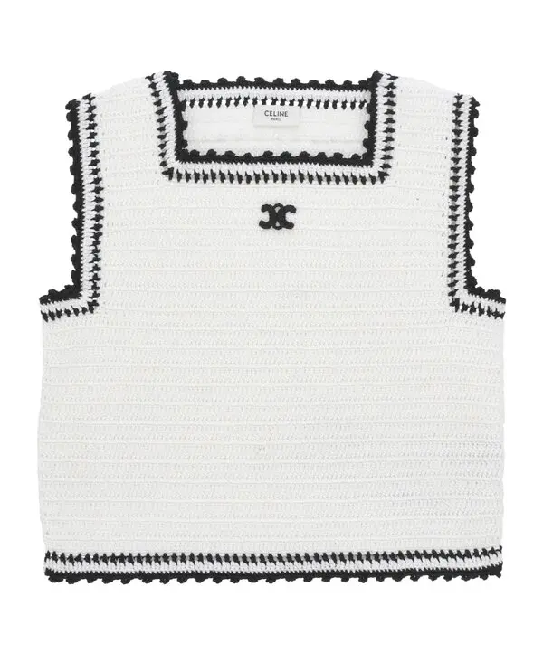 Celine Cotton Crochet Vest - White