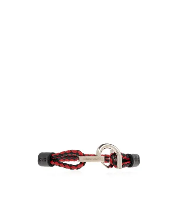 FERRAGAMO Logo Plaque Braided Bracelet - Black/red