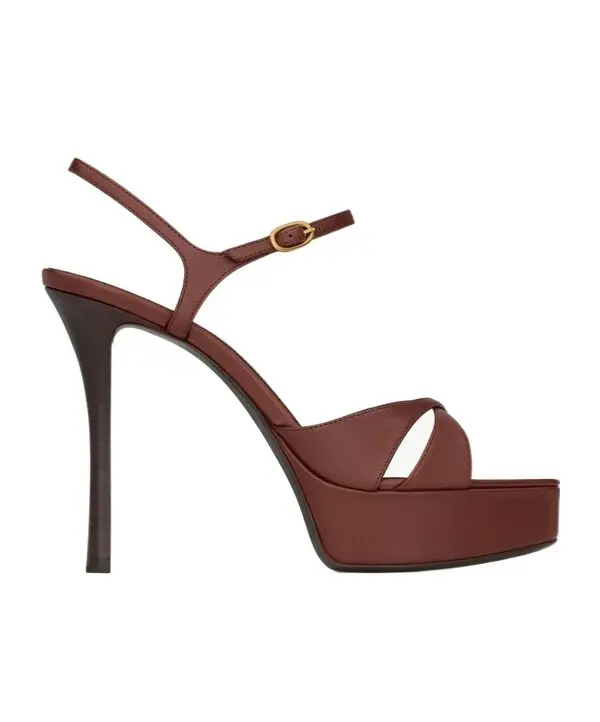 Saint Laurent Debbie Platform Sandals In Smooth Leather - Brown
