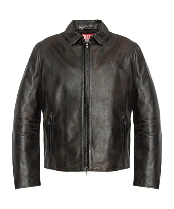 DIESEL® L-amar-wrd Logo-embossed Leather Jacket - Black