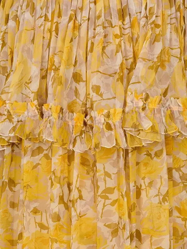 Chloé Spaghetti Strap Tiered Maxi Dress - White-yellow