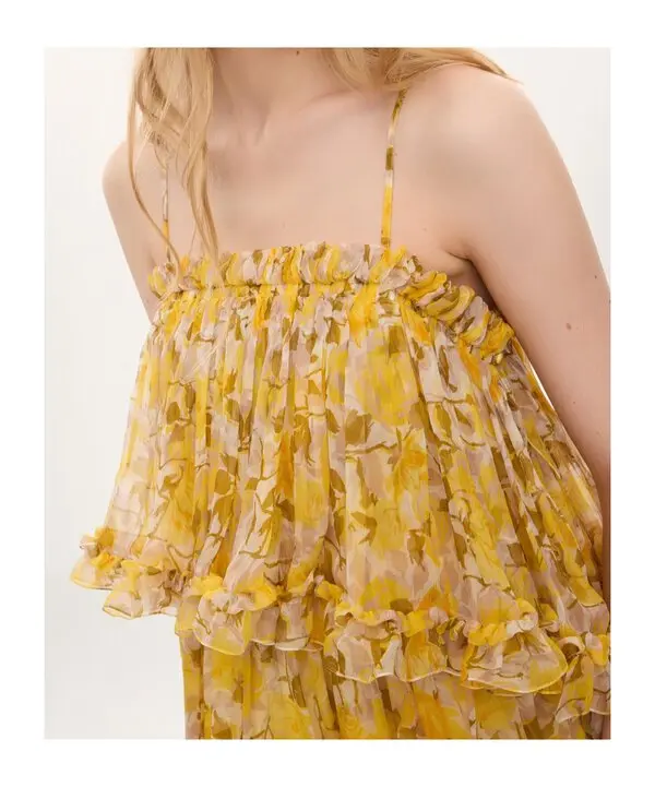 Chloé Spaghetti Strap Tiered Maxi Dress - White-yellow