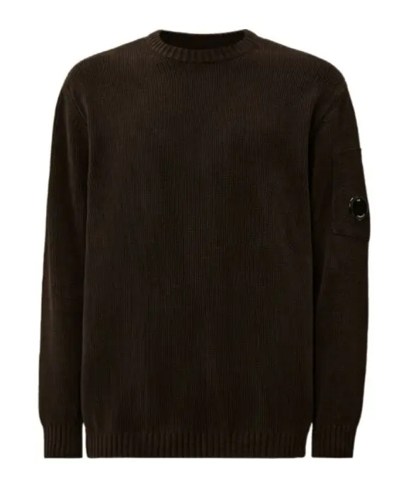 C.P. COMPANY Chenille Crew Neck Knitwear With Lens Detail - Black