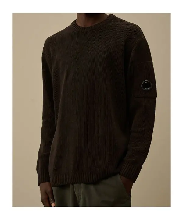 C.P. COMPANY Chenille Crew Neck Knitwear With Lens Detail - Black