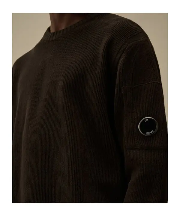 C.P. COMPANY Chenille Crew Neck Knitwear With Lens Detail - Black