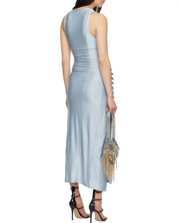 Rabanne Sleeveless Ruched Button Detailed Dress - Gray