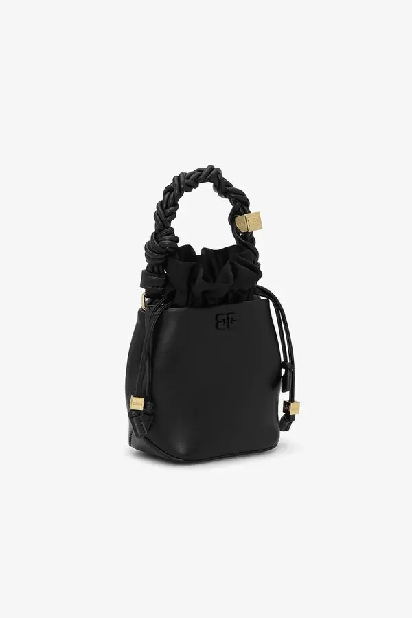 GANNI Bou Mini Drawstring Bucket Bag - Black