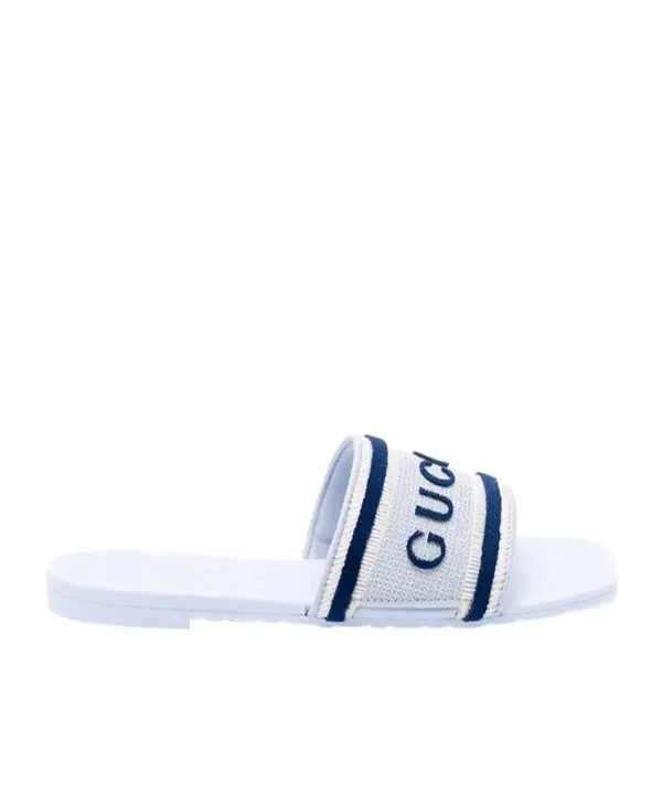 Gucci Logo Lettering Slip-on Slides - White