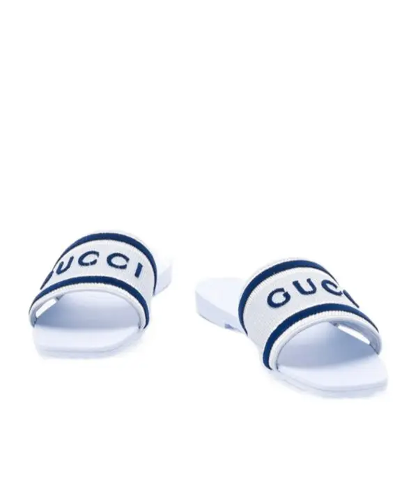 Gucci Logo Lettering Slip-on Slides - White