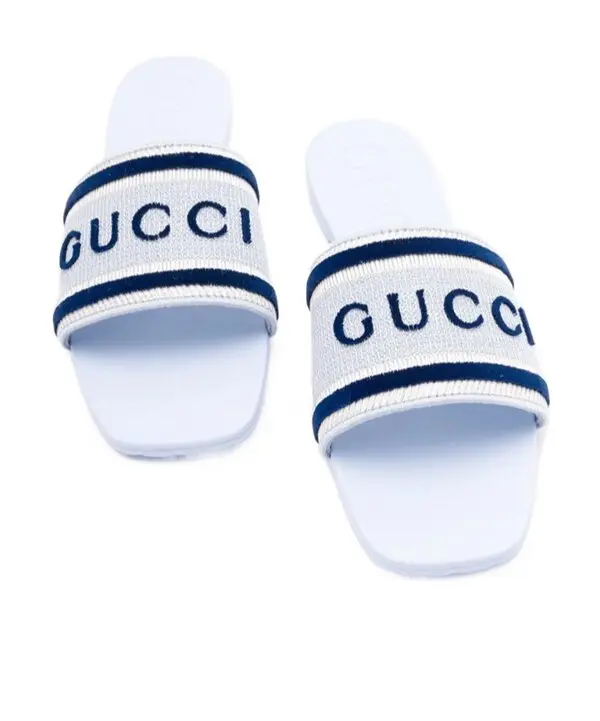 Gucci Logo Lettering Slip-on Slides - White