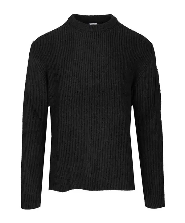 C.P. COMPANY Ribbed Crewneck Knitwear With Contrast Stitching - Black