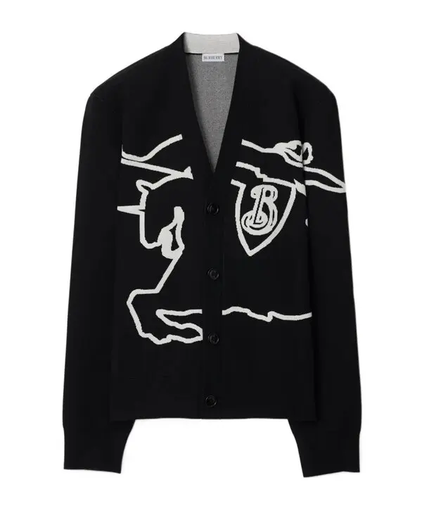 Burberry Ekd Intarsia-knit V-neck Cardigan - Black/chalk White