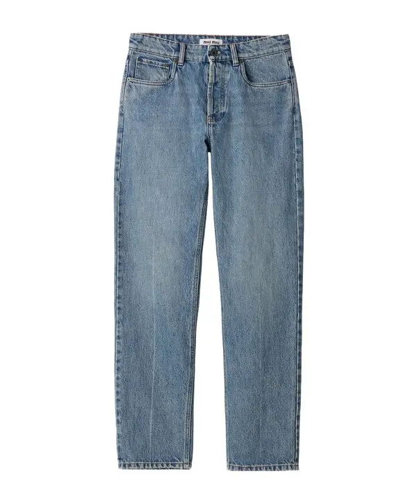 Miu Miu Logo-embroidered Straight-leg Jeans - Blue