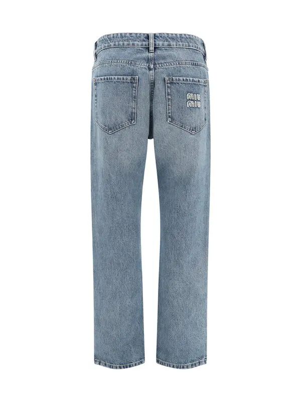 Miu Miu Logo-embroidered Straight-leg Jeans - Blue