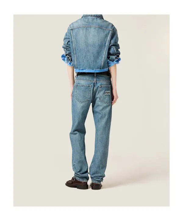 Miu Miu Logo-embroidered Straight-leg Jeans - Blue
