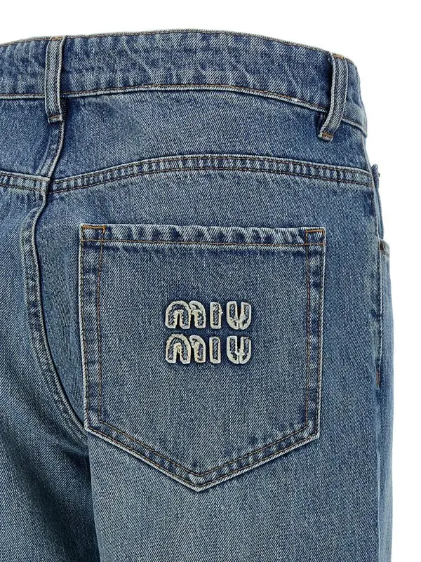 Miu Miu Logo-embroidered Straight-leg Jeans - Blue