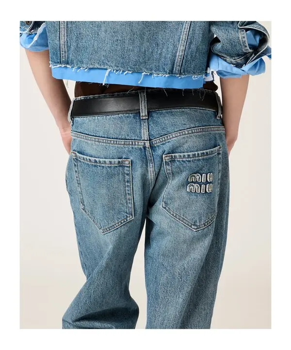 Miu Miu Logo-embroidered Straight-leg Jeans - Blue
