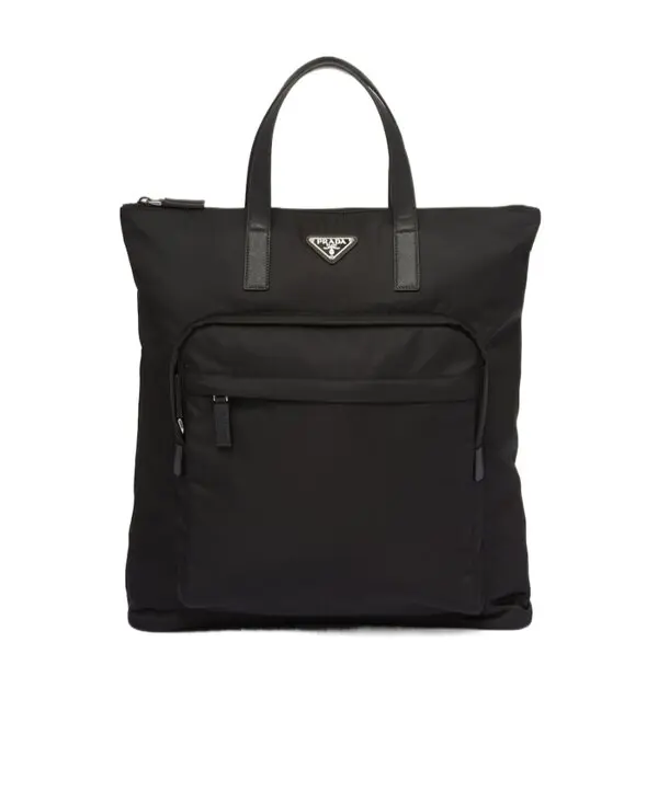 Prada Re-nylon Logo Plaque Backpack - Black