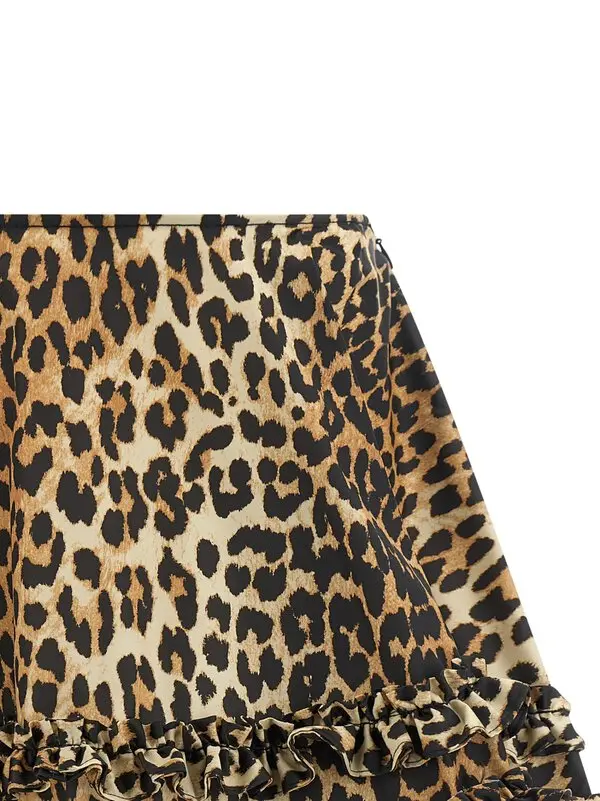 GANNI Leopard Print Mini Frill Skirt - Black