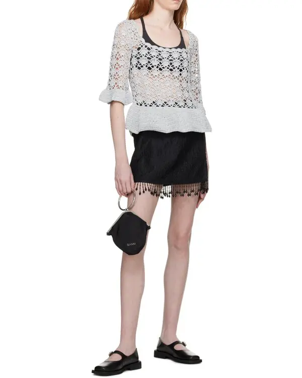 GANNI Crochet Top With Square Neck And Fan-shaped Edge