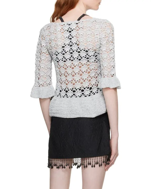 GANNI Crochet Top With Square Neck And Fan-shaped Edge
