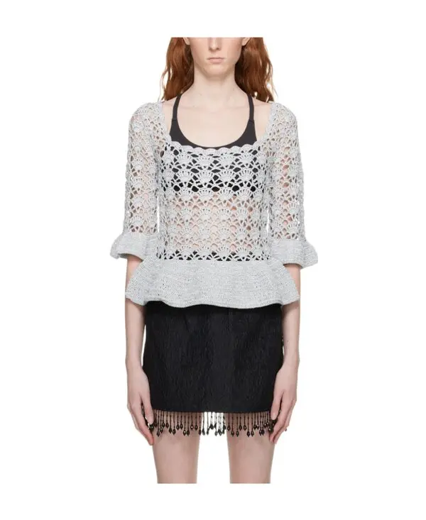 GANNI Crochet Top With Square Neck And Fan-shaped Edge