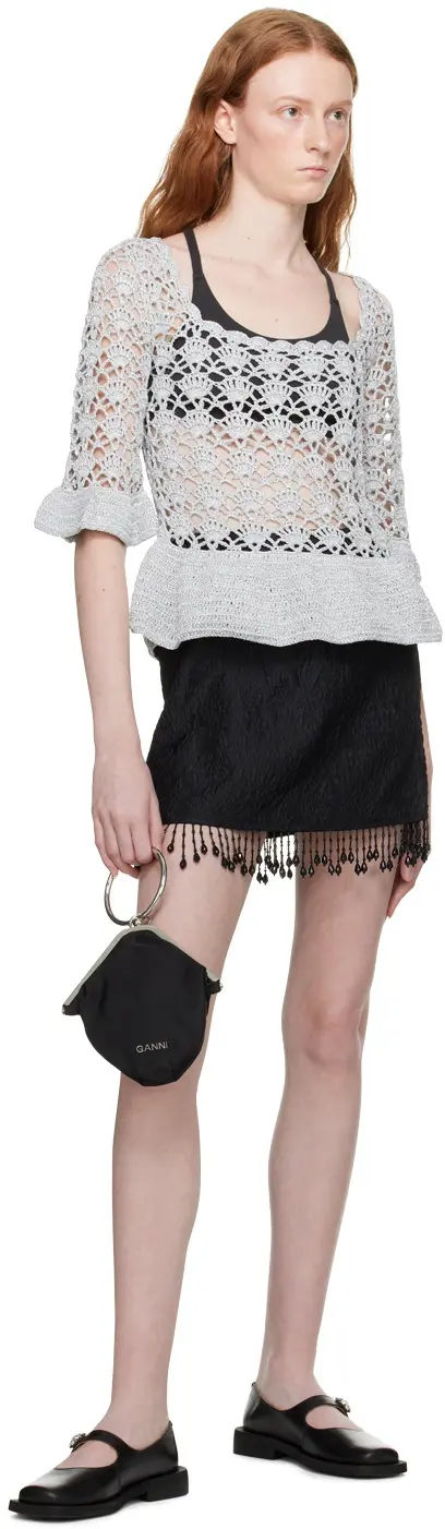 GANNI Crochet Top With Square Neck And Fan-shaped Edge