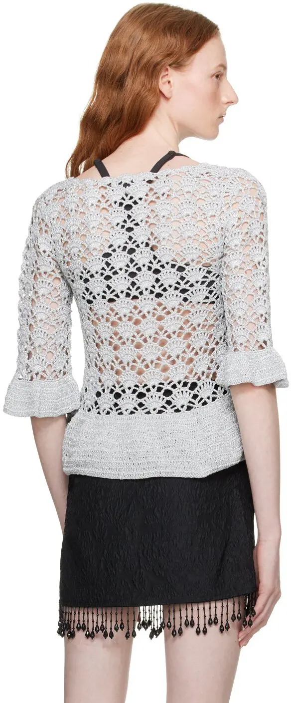 GANNI Crochet Top With Square Neck And Fan-shaped Edge