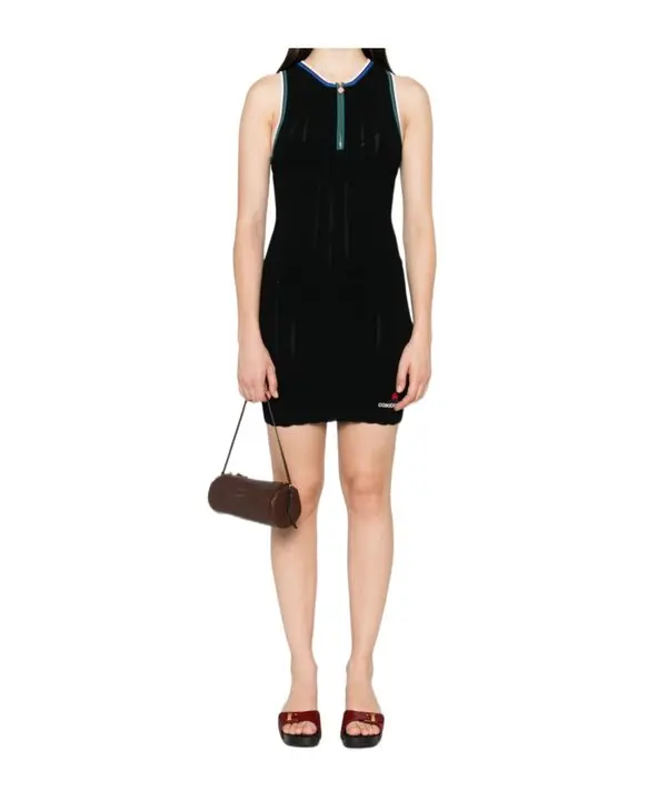 Casablanca Zip-front Ribbed Knit Mini Dress - Black
