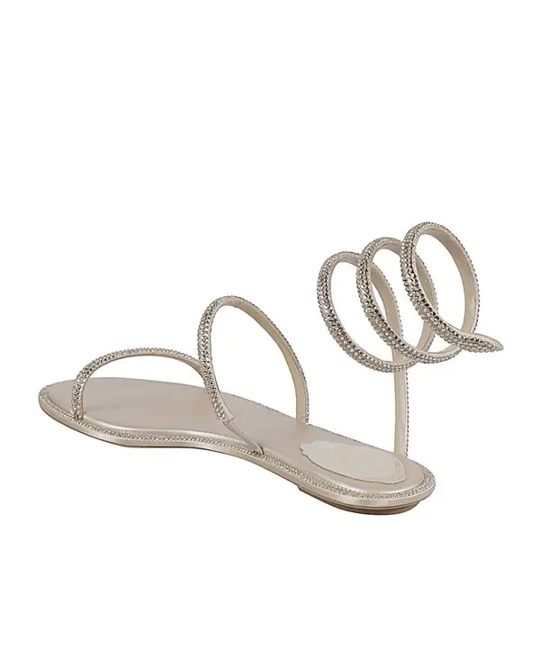 Rene Caovilla Satin Sandals With Embellished Straps - Beige