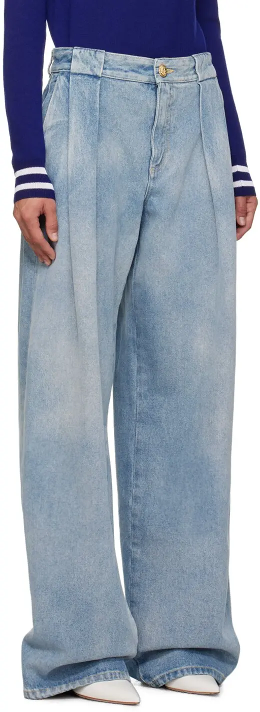 Balmain Logo Detailed Pleated Denim Jeans