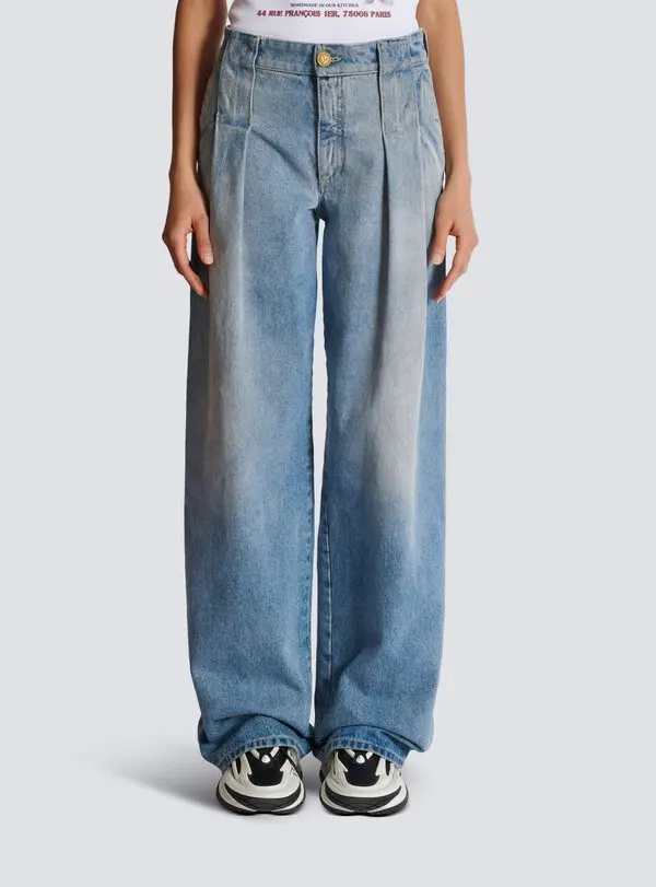 Balmain Logo Detailed Pleated Denim Jeans